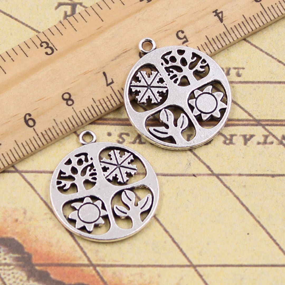 10pcs Four Seasons Tag Pendant Charms 24mm Antique Silver Ornament ...