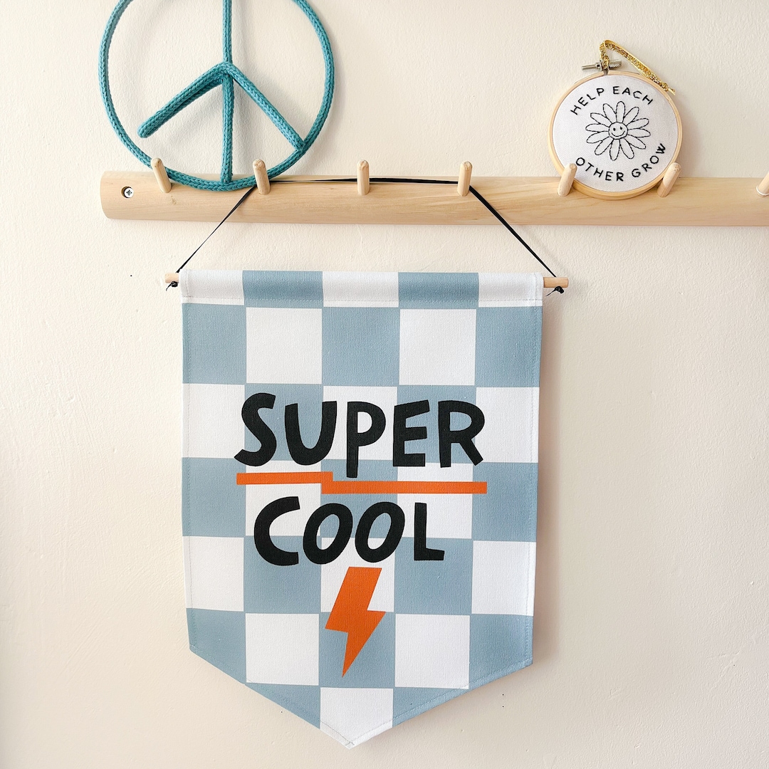 Super Cool Checkered Banner (blue, Light Grey and Rust) | Kids Cool ...