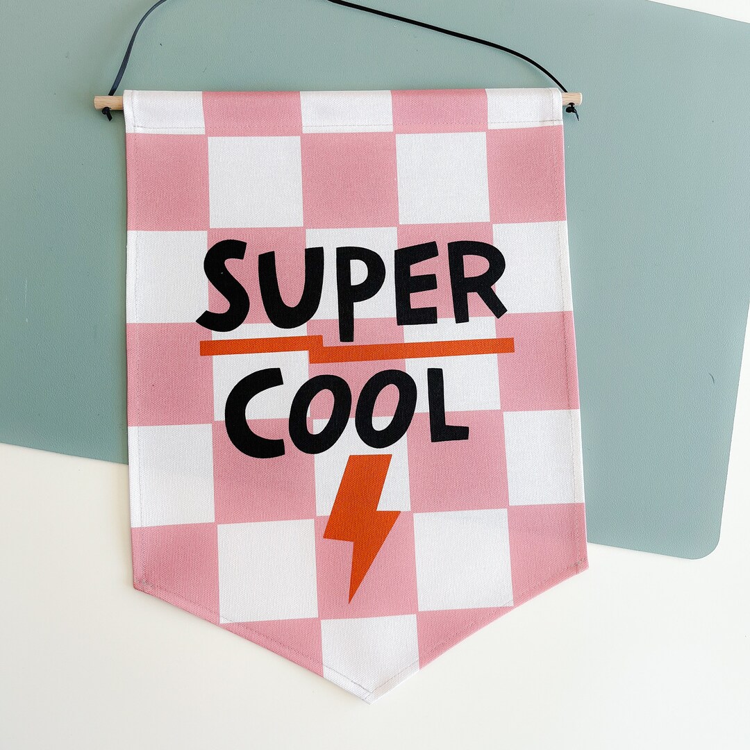 Super Cool Checkered Banner pink, Light Grey and Rust - Etsy