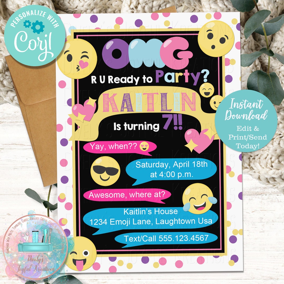 Emoji Invitation, Emoji Birthday Invitation, Emoji Party Invitation ...
