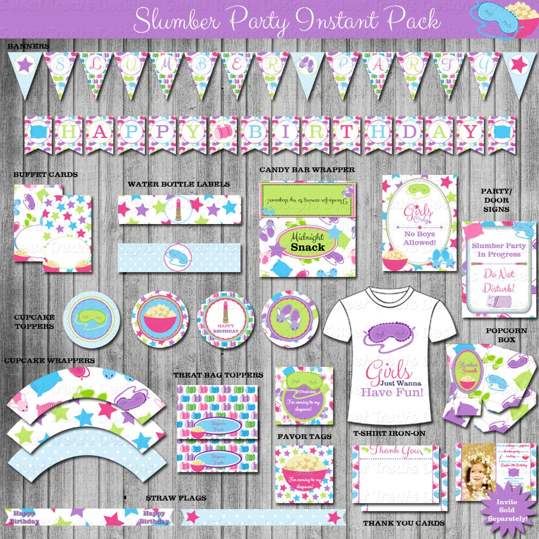 Slumber Party Instant Download Package Banner,cupcake Toppers and ...