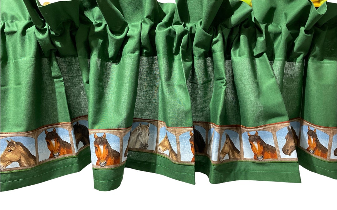 Horse Window Valance Western Topper Dark Green Country Home Equestrian ...