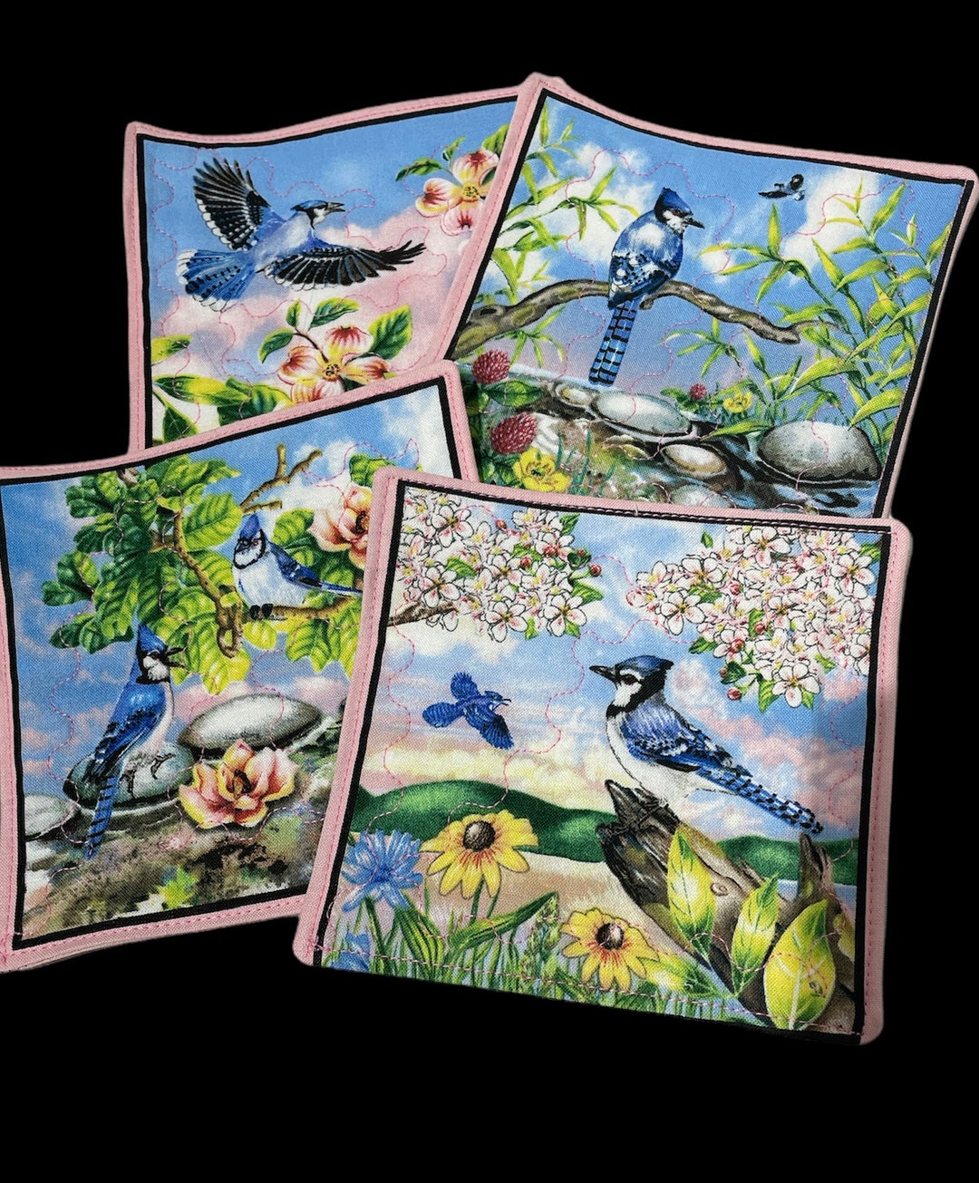 Blue Bird Coaster Quilted Beverage Mat Birds Coaster Set Table Home ...