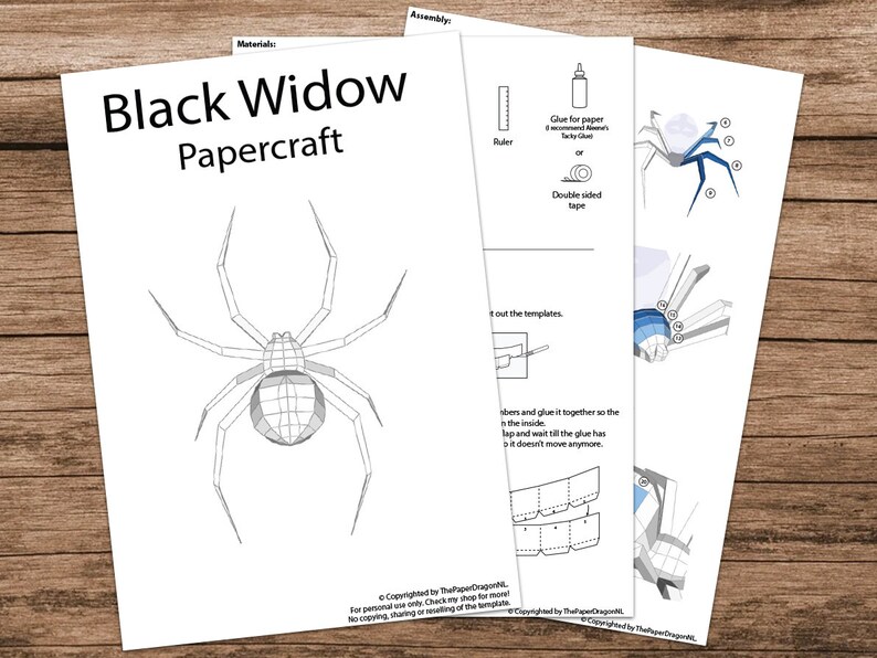 Black Widow Spider Halloween Papercraft + XL Version - DIY Patterns for ...