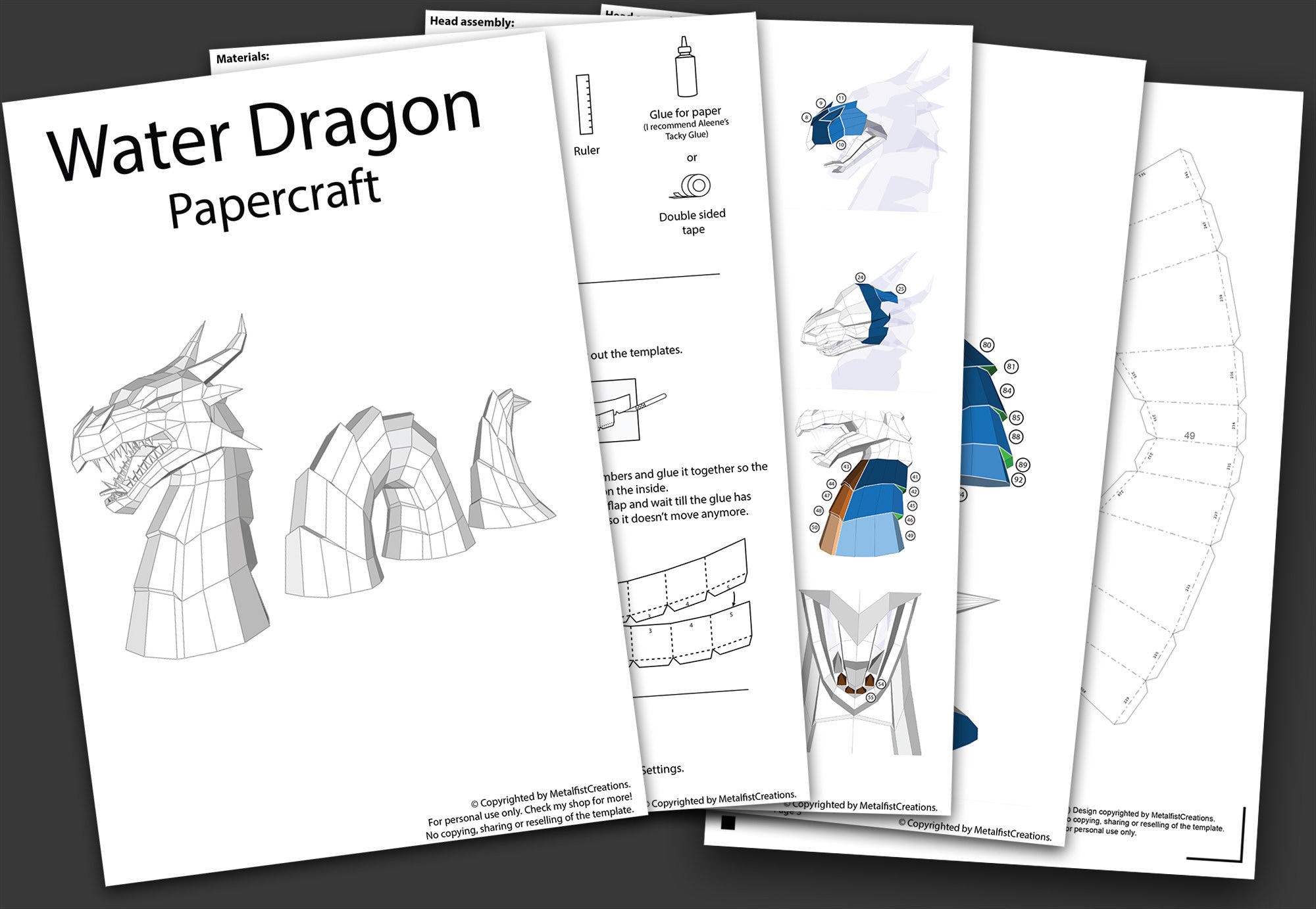 Water Dragon Papercraft - 3 Sizes - Sea Serpent Sculpture, Low Poly ...