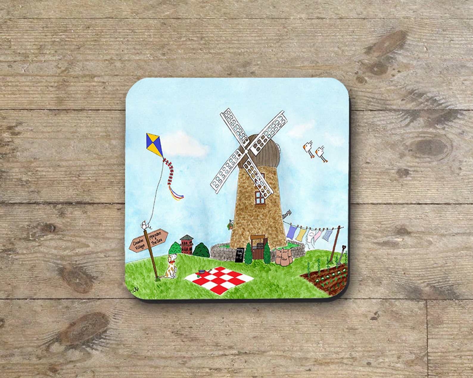 Cleadon Hills Windmill Print, Mug, Card, Coaster, Magnet, Mouse Mat by ...