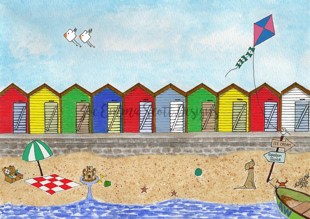 Blyth Beach Huts, Northumberland - Print, Mug, Card, Magnet, Coaster ...