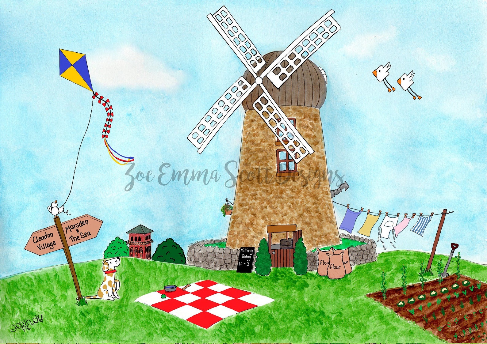 Cleadon Hills Windmill Print, Mug, Card, Coaster, Magnet, Mouse Mat by ...