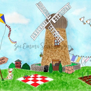 Cleadon Hills Windmill Print, Mug, Card, Coaster, Magnet, Mouse Mat by ...