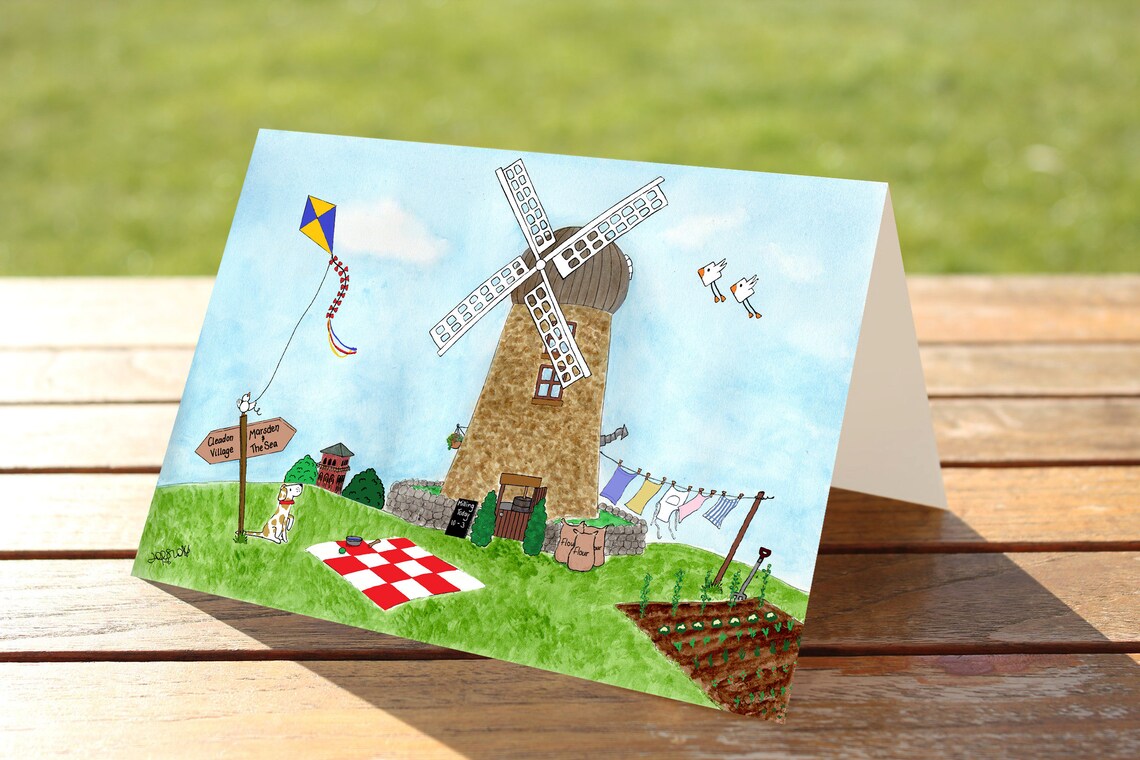 Cleadon Hills Windmill Print, Mug, Card, Coaster, Magnet, Mouse Mat by ...