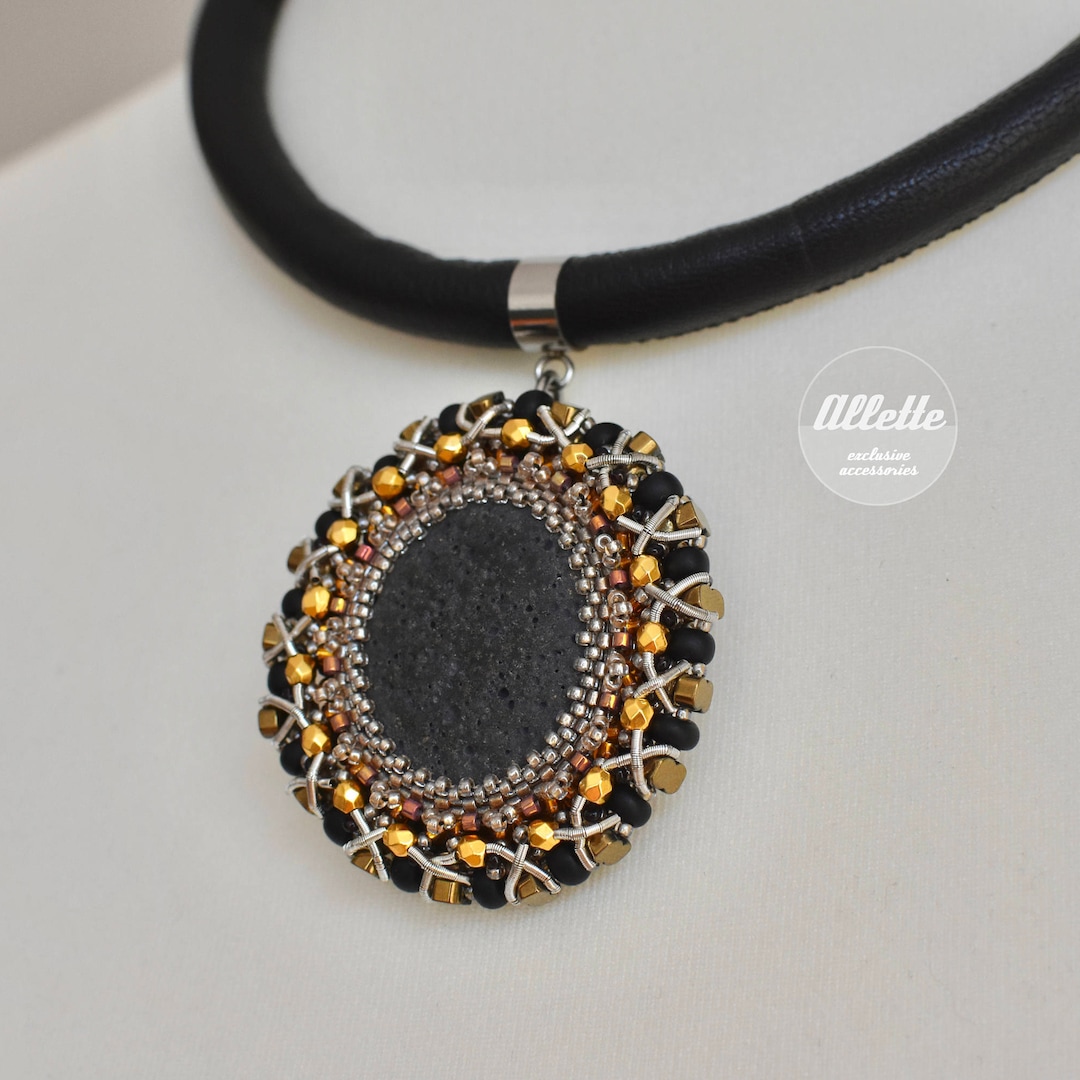 Volcanic Lava Pendant – Beaded Necklace, Unique Beadwork Jewelry - Etsy