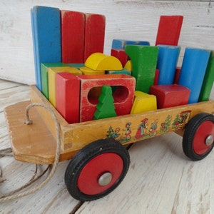 Heros Wooden Wagon & Blocks Pull-along Wagon Wooden Blocks Fairy Tale ...