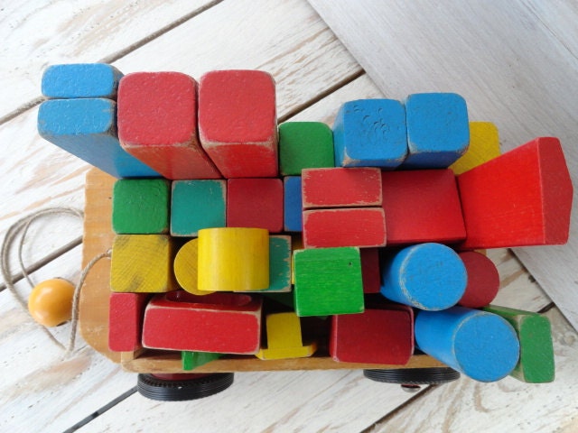 Heros Wooden Wagon & Blocks Pull-along Wagon Wooden Blocks Fairy Tale ...