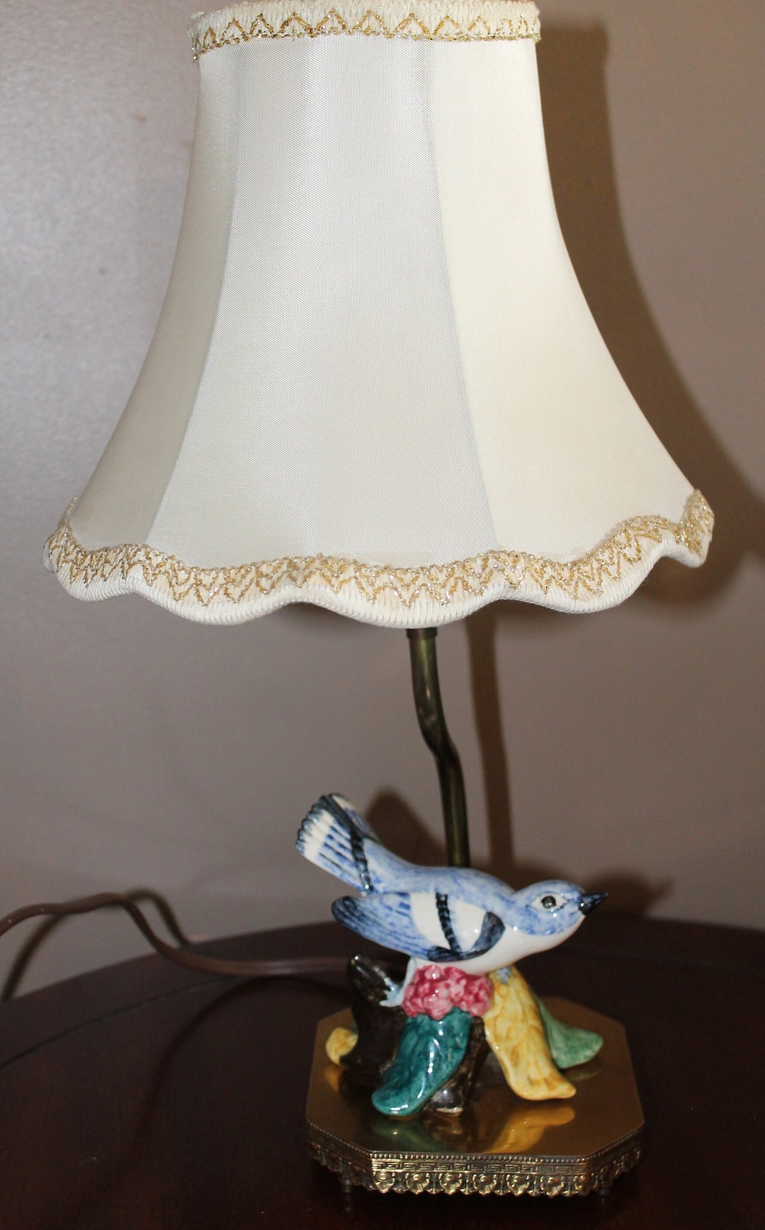 Vintage Ceramic Lamp Blue Bird Light Metal Brass Base Hand Painted Blue ...