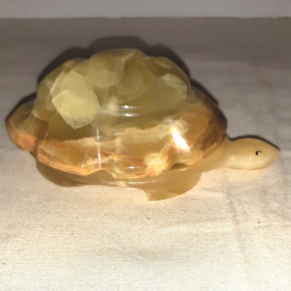 Large Vintage Turtle Trinket Box Marble - Gem