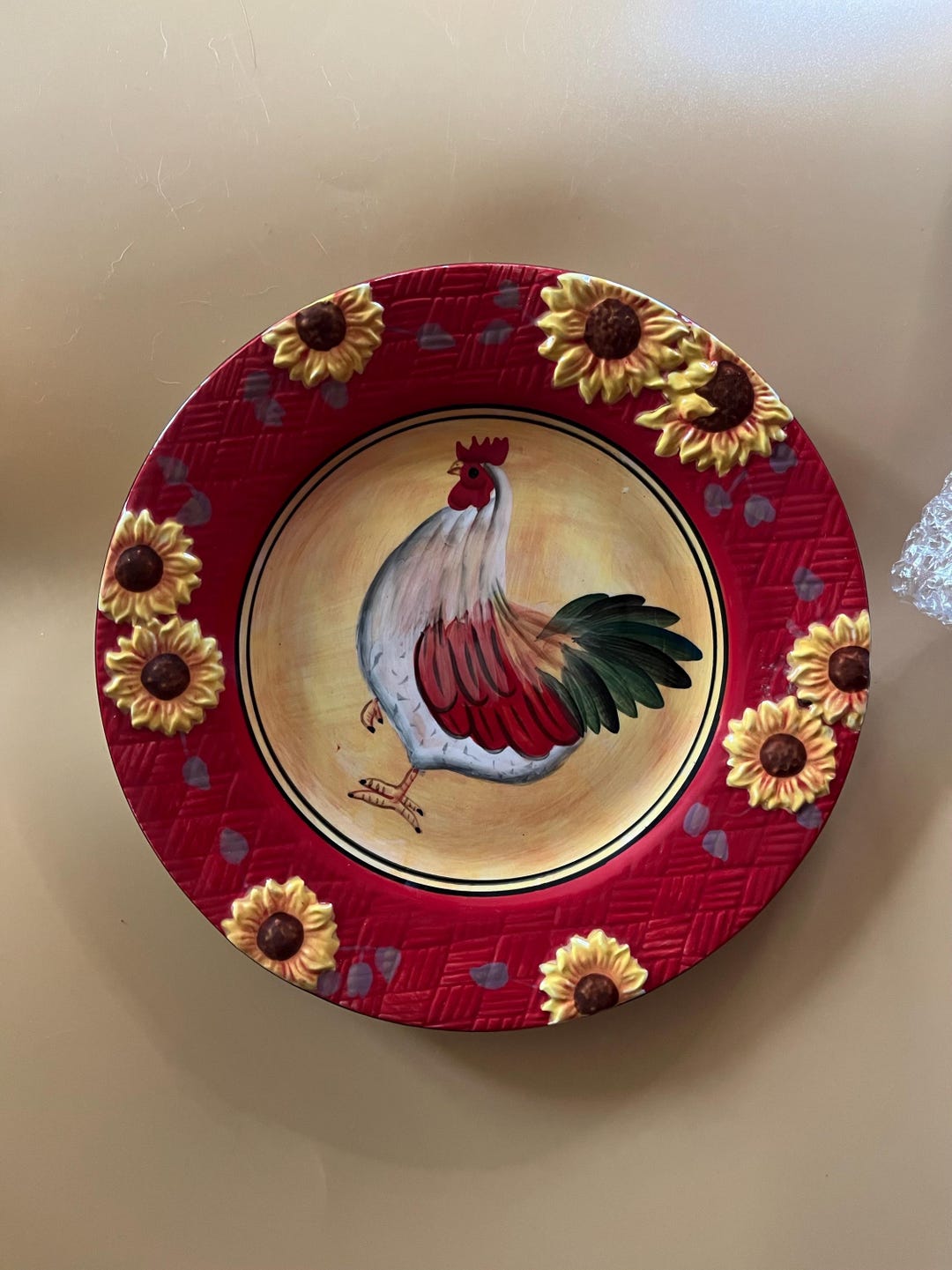 Ceramic Belle Casa by Ganz Plate Sunflowers and Chicken - Etsy