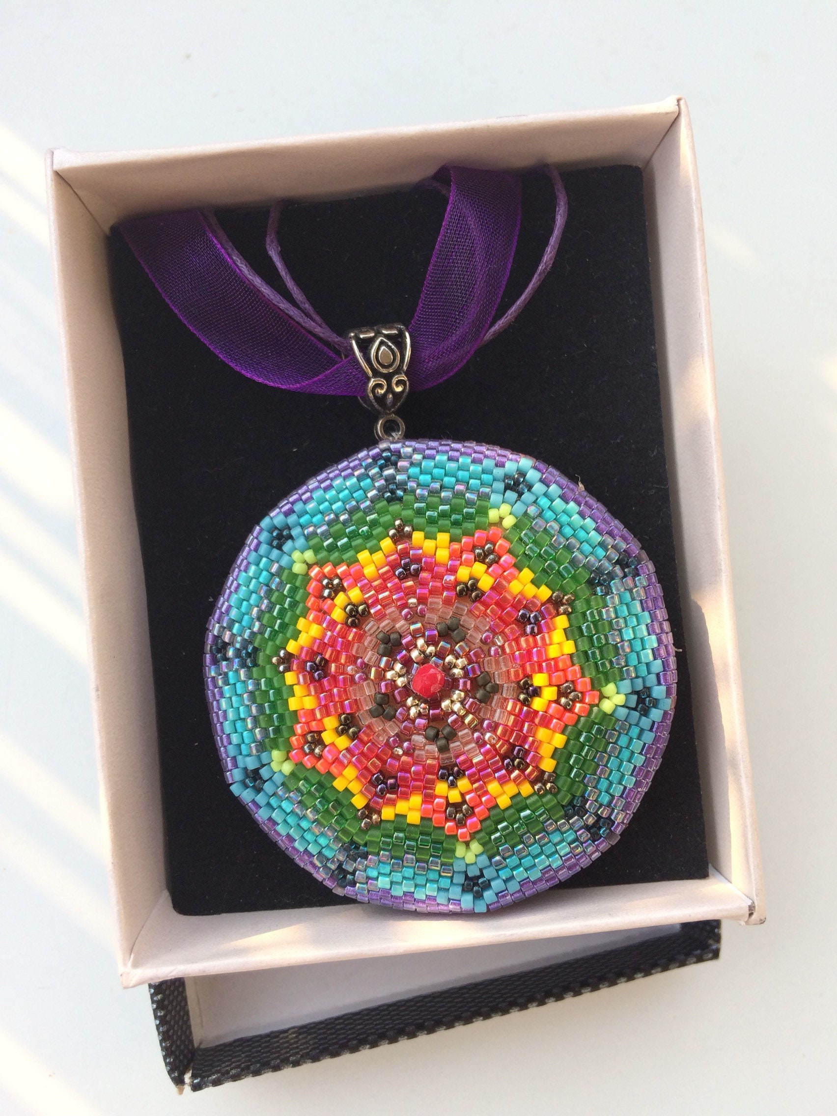 Rainbow Beaded Mandala Pendant - Etsy