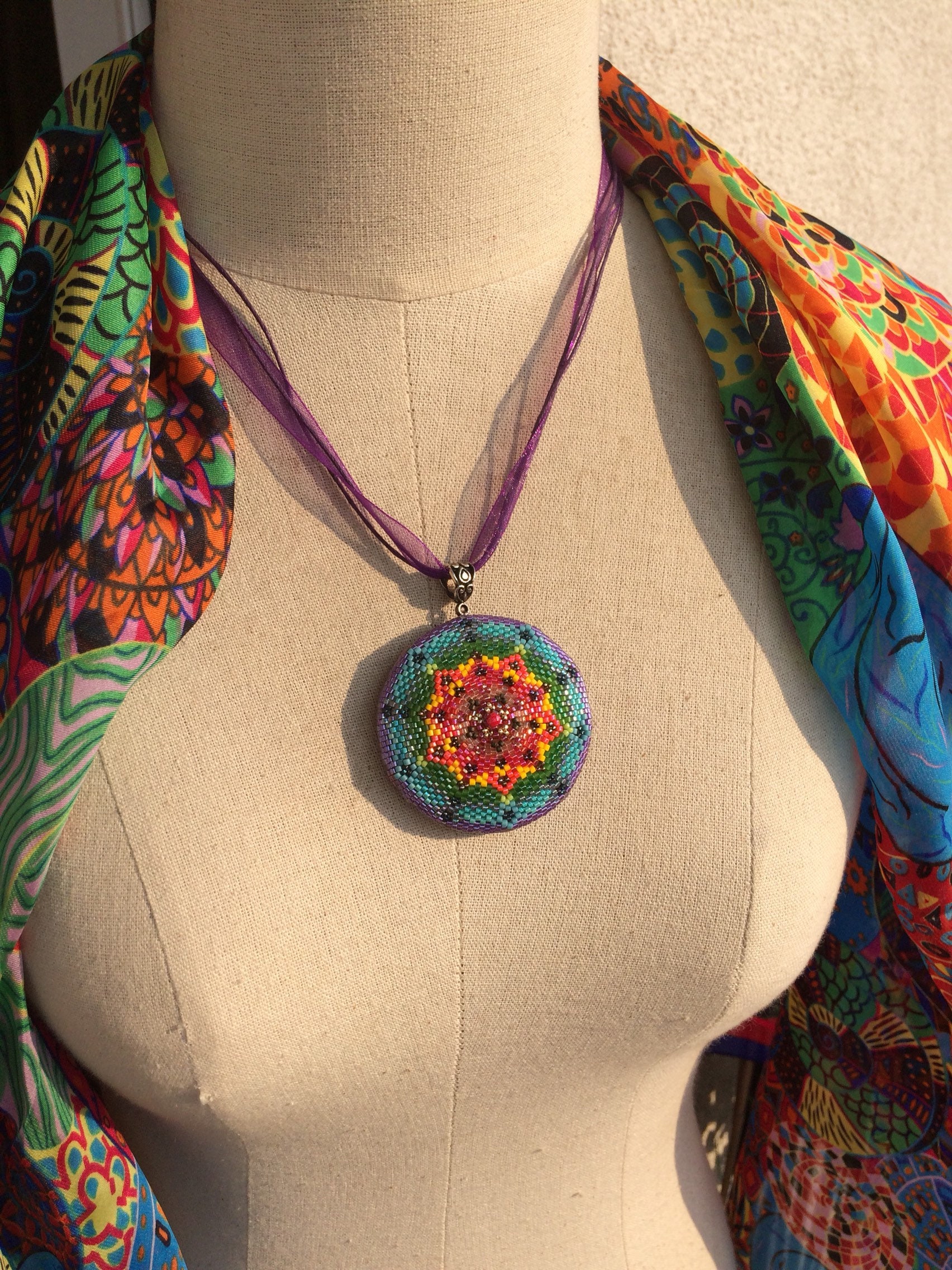 Rainbow Beaded Mandala Pendant - Etsy