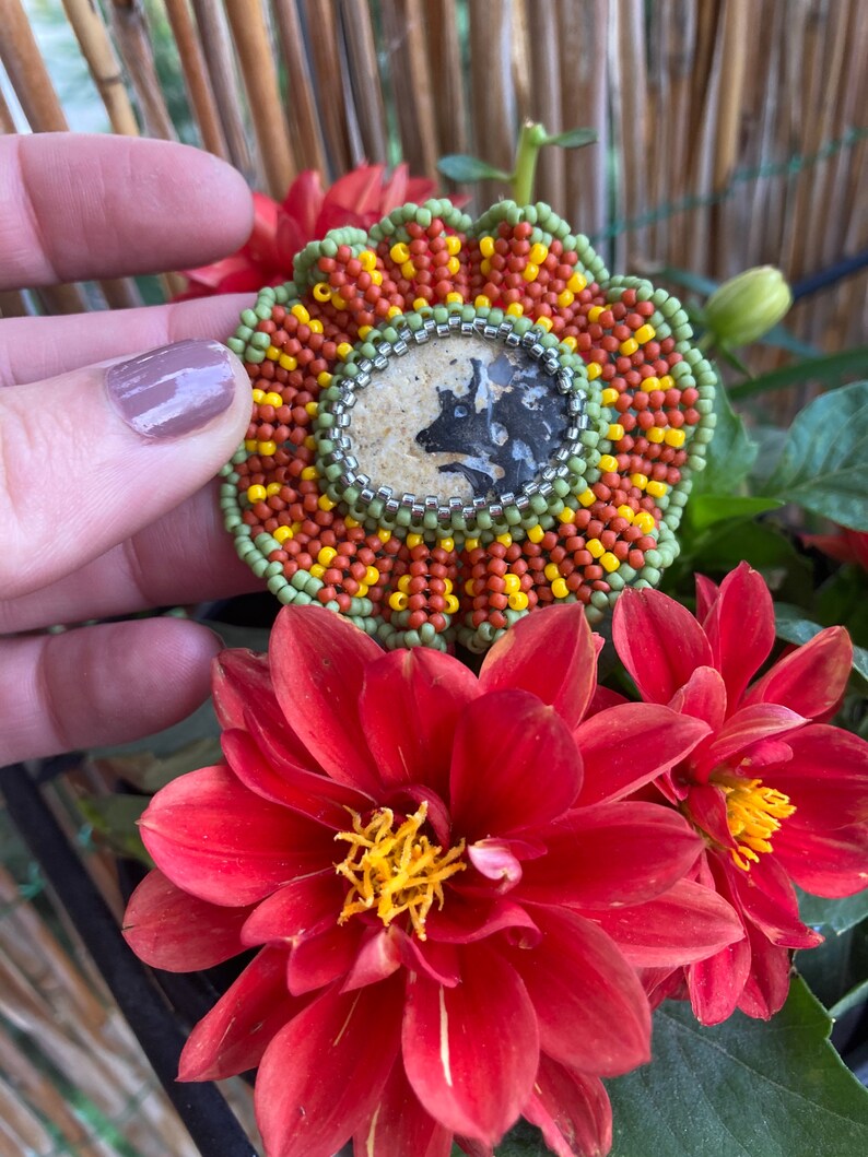 Beaded Statement Colorful Boho Brooch With Fosill - Etsy