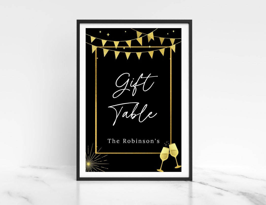 Printable Black and Gold Gift Table Sign for Parties, 4x6 Inches - Etsy