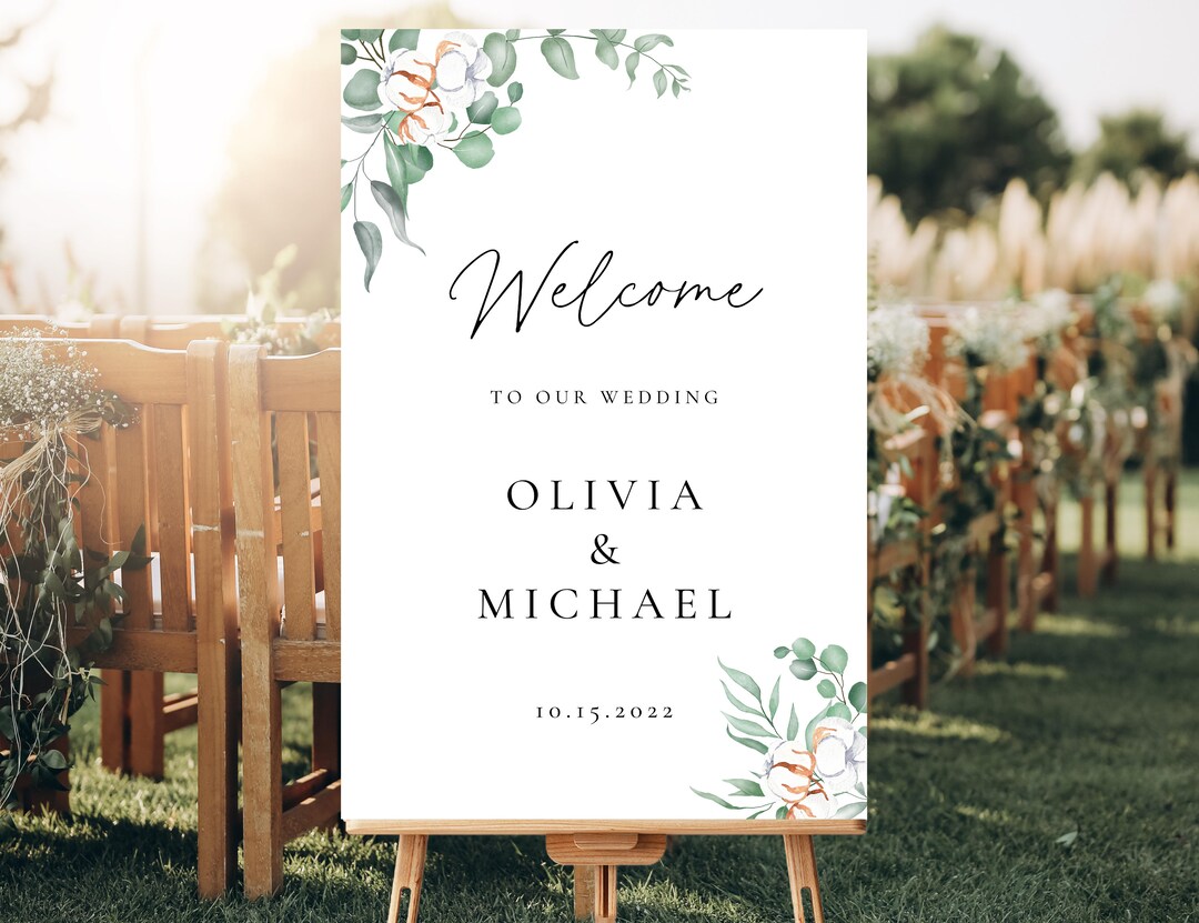 Eucalyptus Welcome Sign for Weddings and Special Events, 24x36 Inches ...