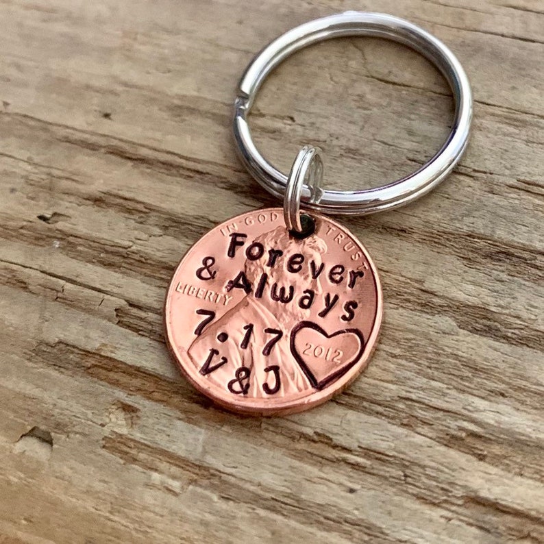 Forever & Always Hand Stamped Penny Keychain Anniversary Gift - Etsy