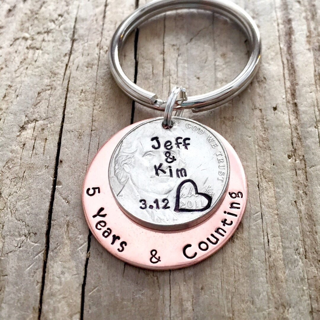 5 Years & Counting 5 Year Anniversary Nickel Keychain, Personalized ...