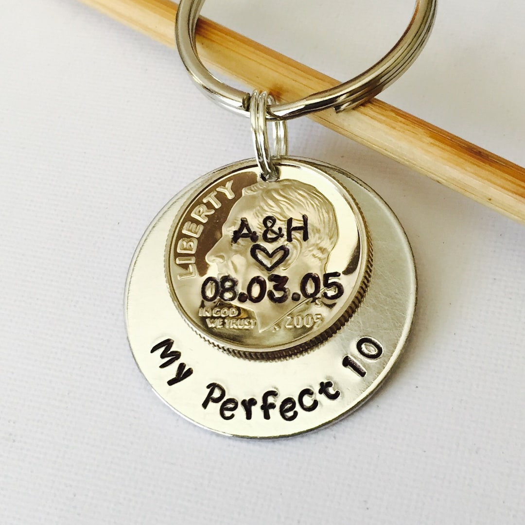 My Perfect 10 Ten Year Anniversary Custom Dime Keychain - Etsy