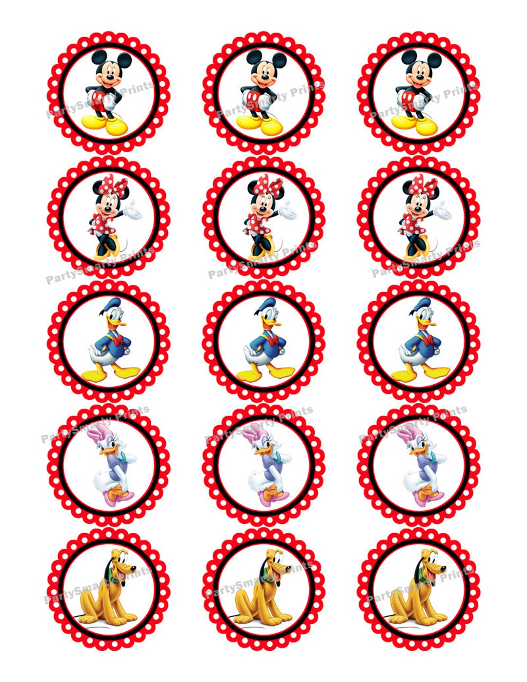 Mickey Mouse and Friends 2 Inch Round Digital Download Cupcake Topper ...