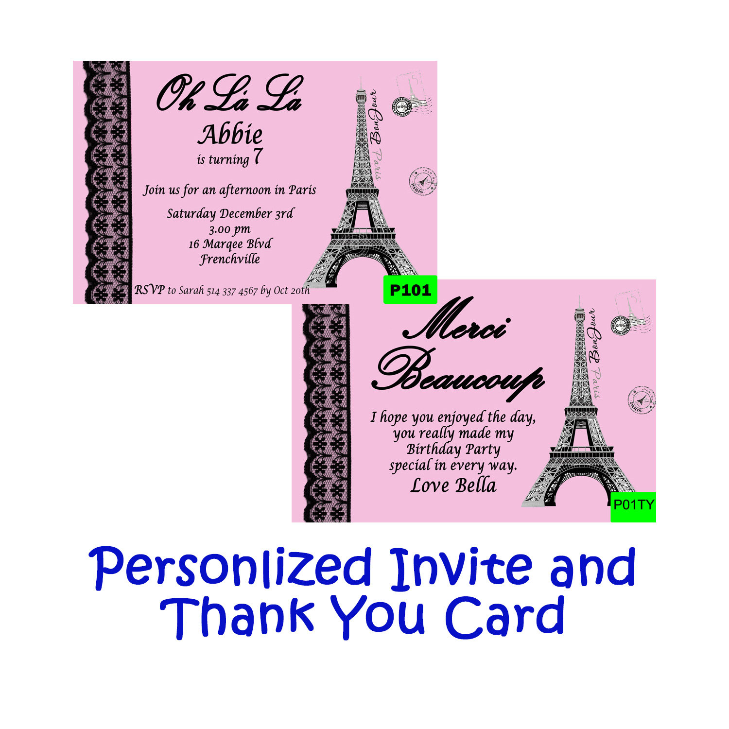 Paris Invitation and Thank You Card - Digital Personalized Invite ...