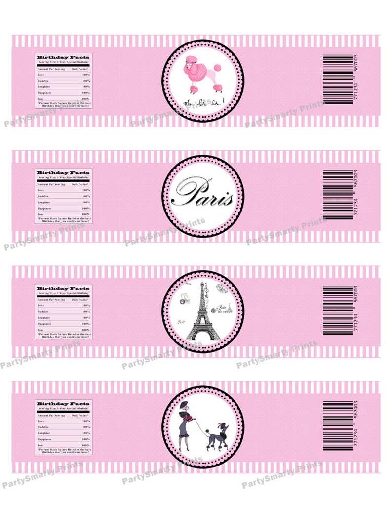 Paris Water Bottle Label- Digital Download - Bottle Label - Paris Party ...