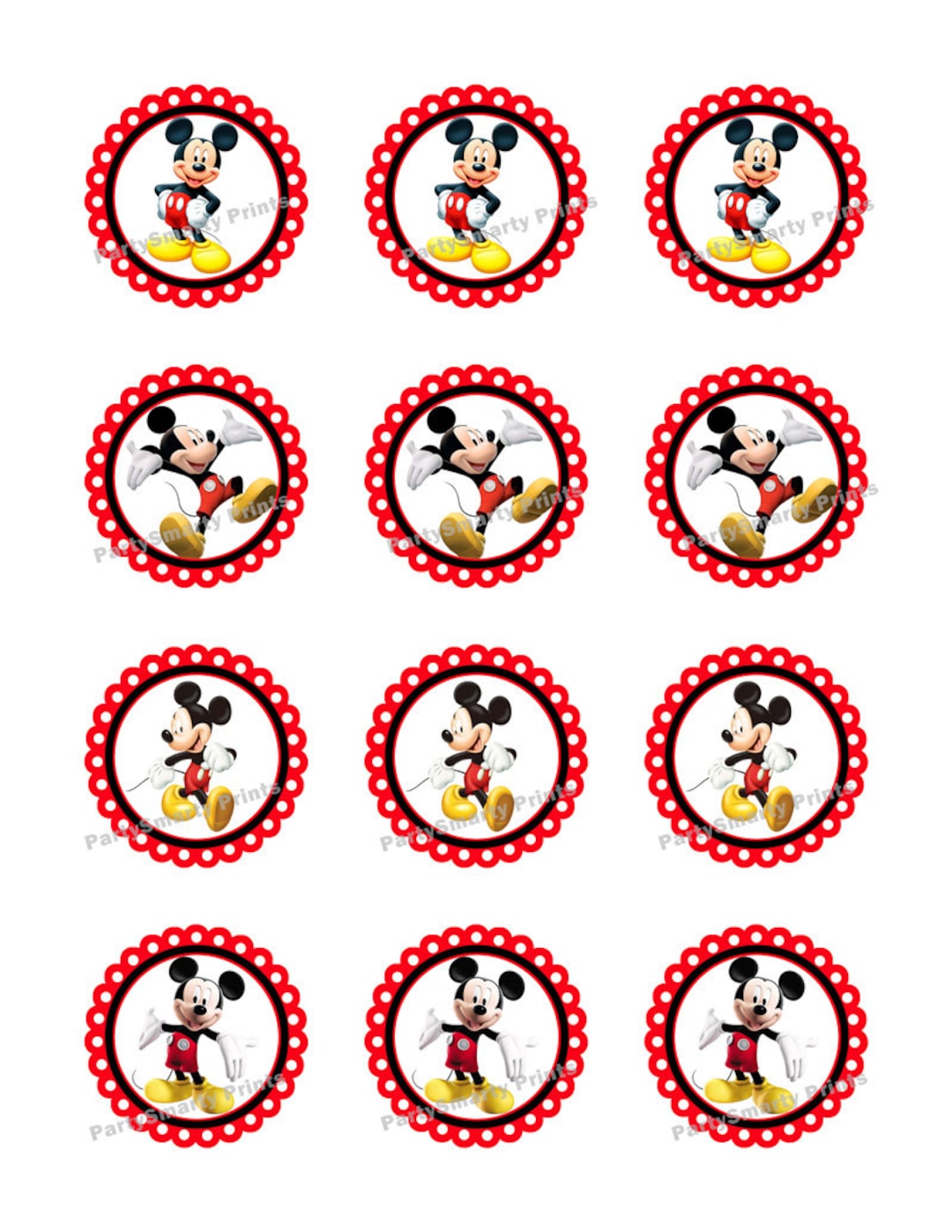 Mickey Mouse 2 Inch Round - Digital Download - Cupcake Topper - Sticker ...