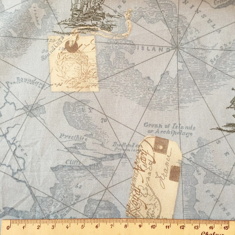 MAP FABRIC By The Yard World Map Fabric Vintage map print | Etsy