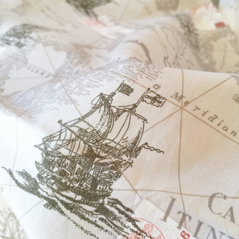 MAP FABRIC By The Yard World Map Fabric Vintage map print | Etsy