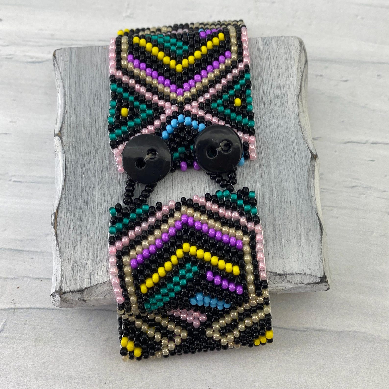 Vibrant Geometric Seed Bead Cuff Bracelet: Handmade Boho Jewelry With ...