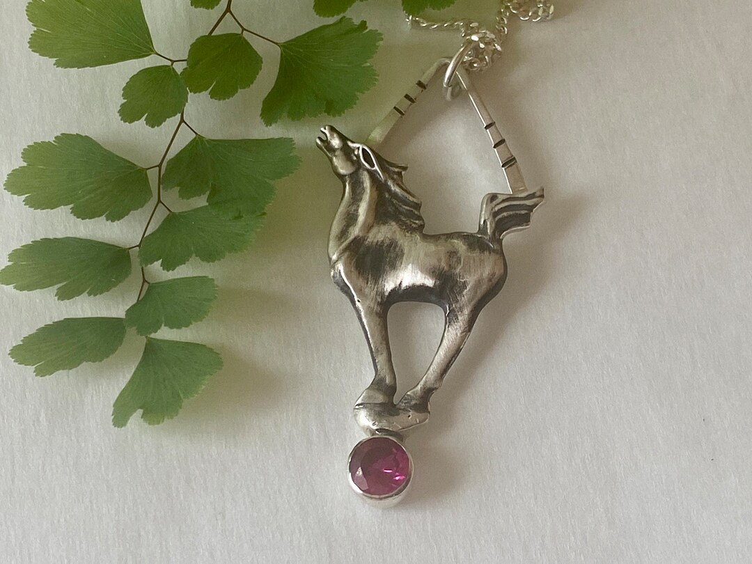Personalized Dainty Silver Horse Necklace With Custom Gemstone ...