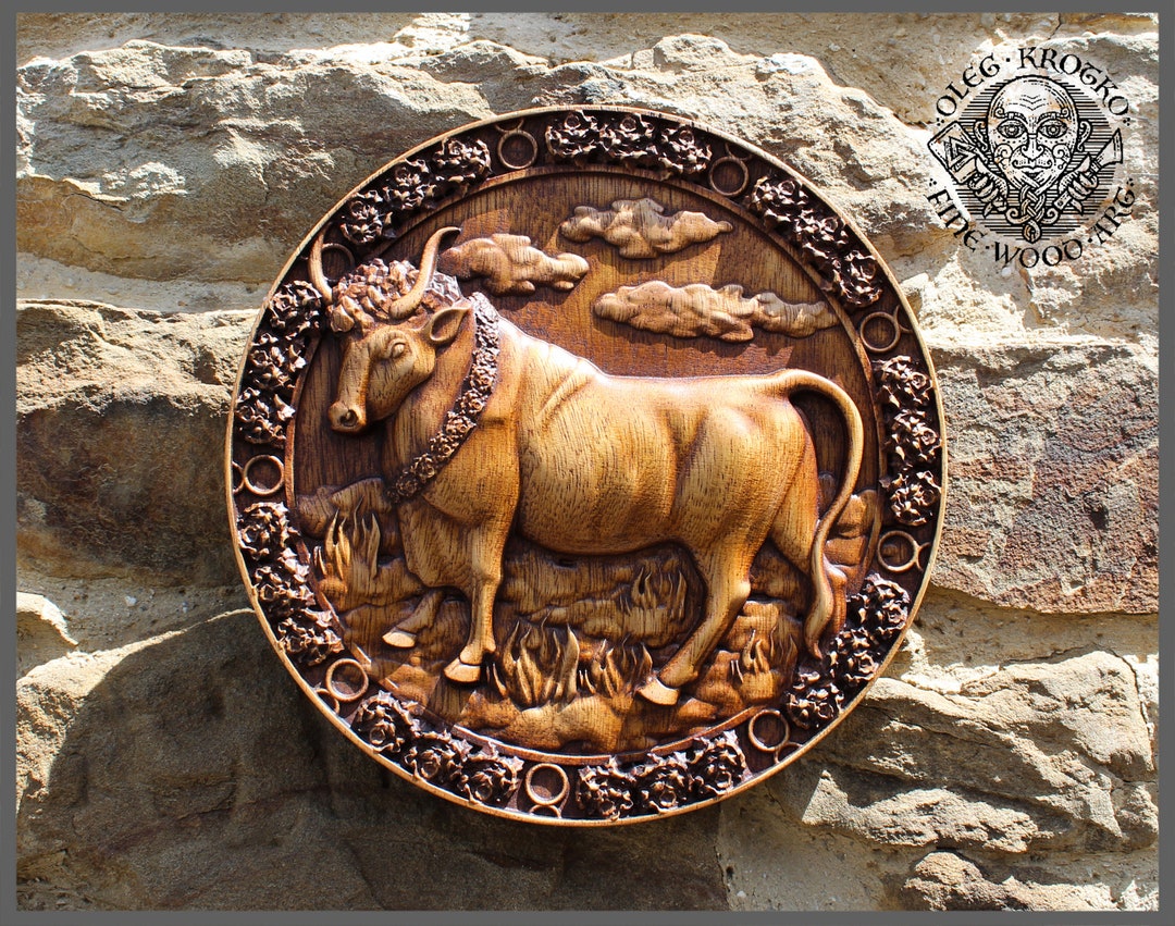 Taurus Zodiac Wood Carving, Horoscope Sign Wall Plaque - Etsy