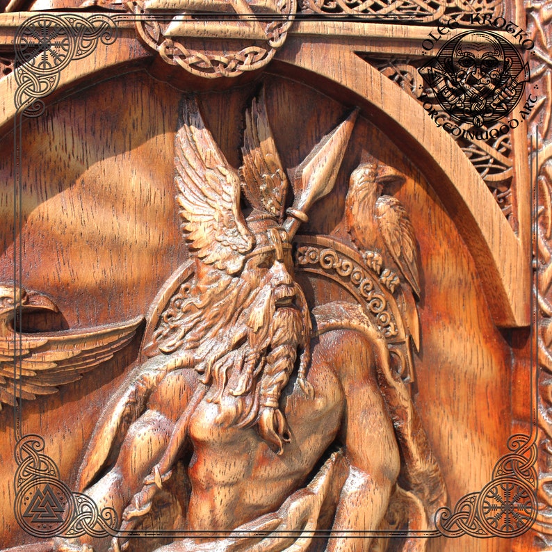 Odin Wood Carved Portrait, Viking Wall Hanging, Norse Mythology Decor ...