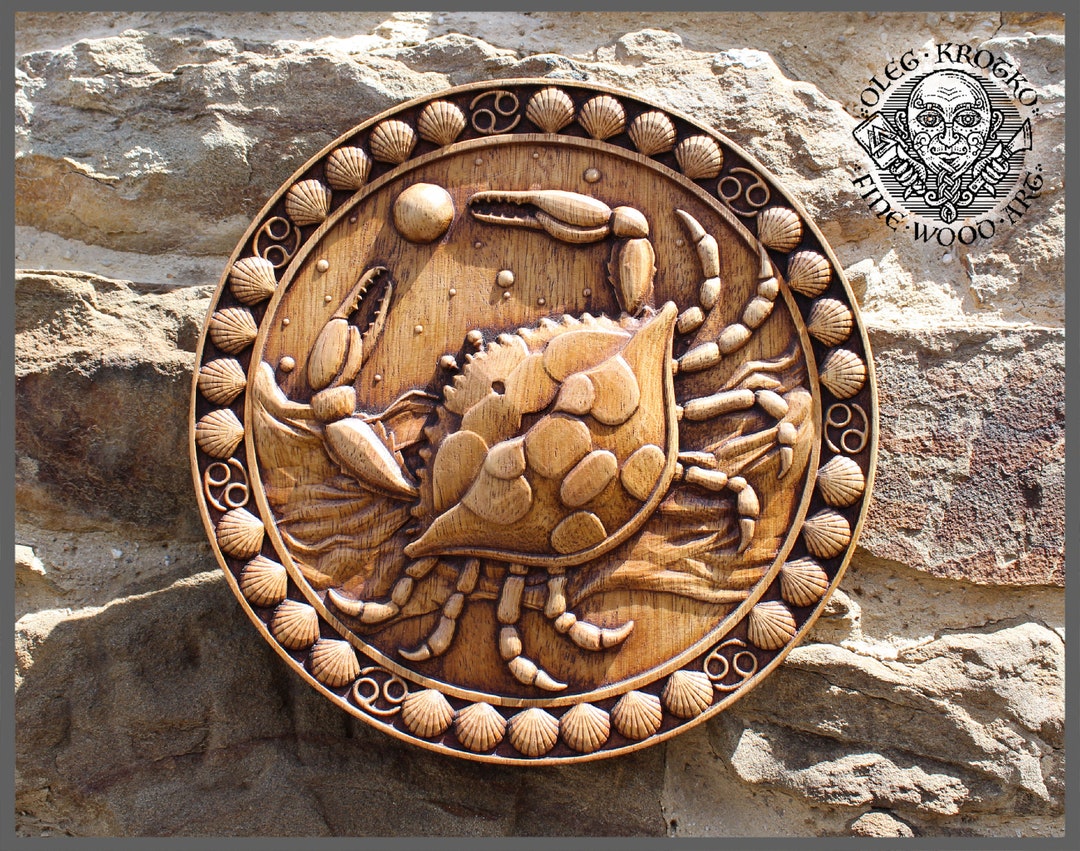 Cancer Zodiac Symbol Wood Plaque Horoscope Wood Carving Sign Custom ...