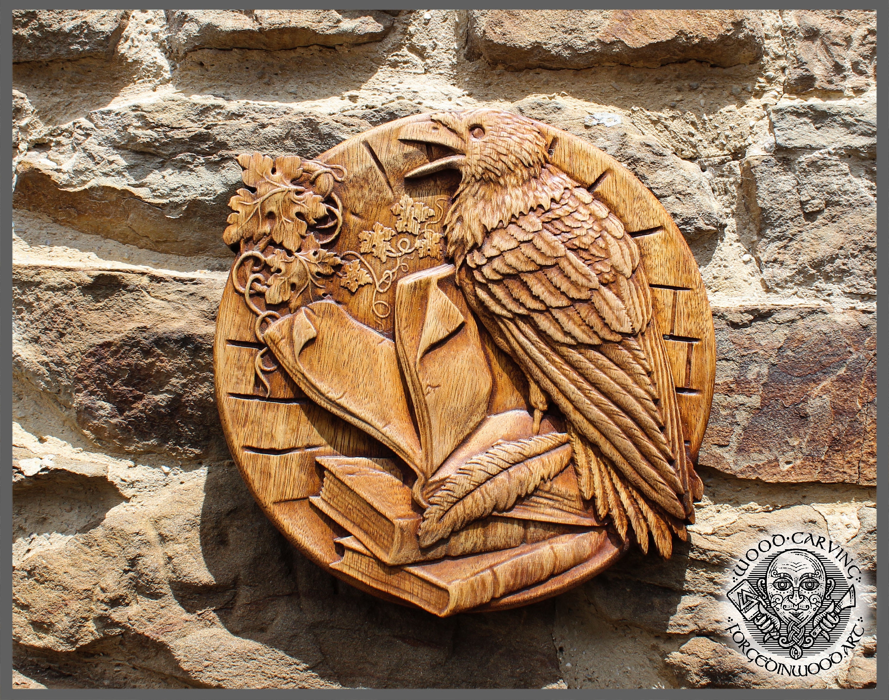 Raven Wood Carving Picture Animal Dark Brown Wild Life Wall - Etsy