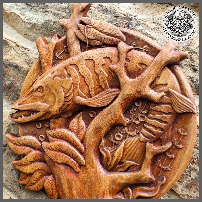 PIKE Graceful Wood Carving Picture Wild Life Wall Art | Etsy