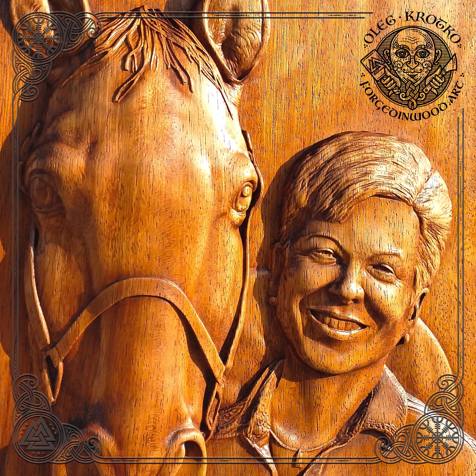 Realistic Portrait Carving of Woman With Horse, Home Decor, Personalize ...