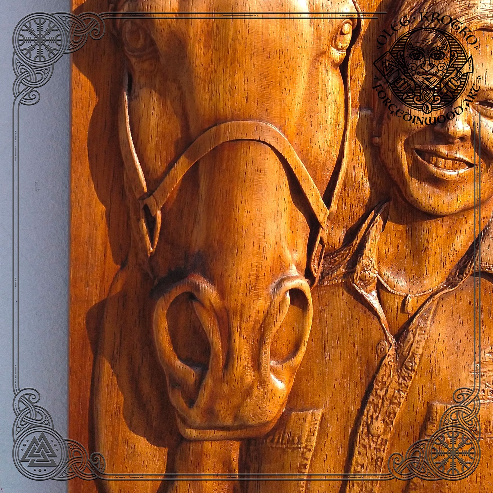 Realistic Portrait Carving of Woman With Horse, Home Decor, Personalize ...