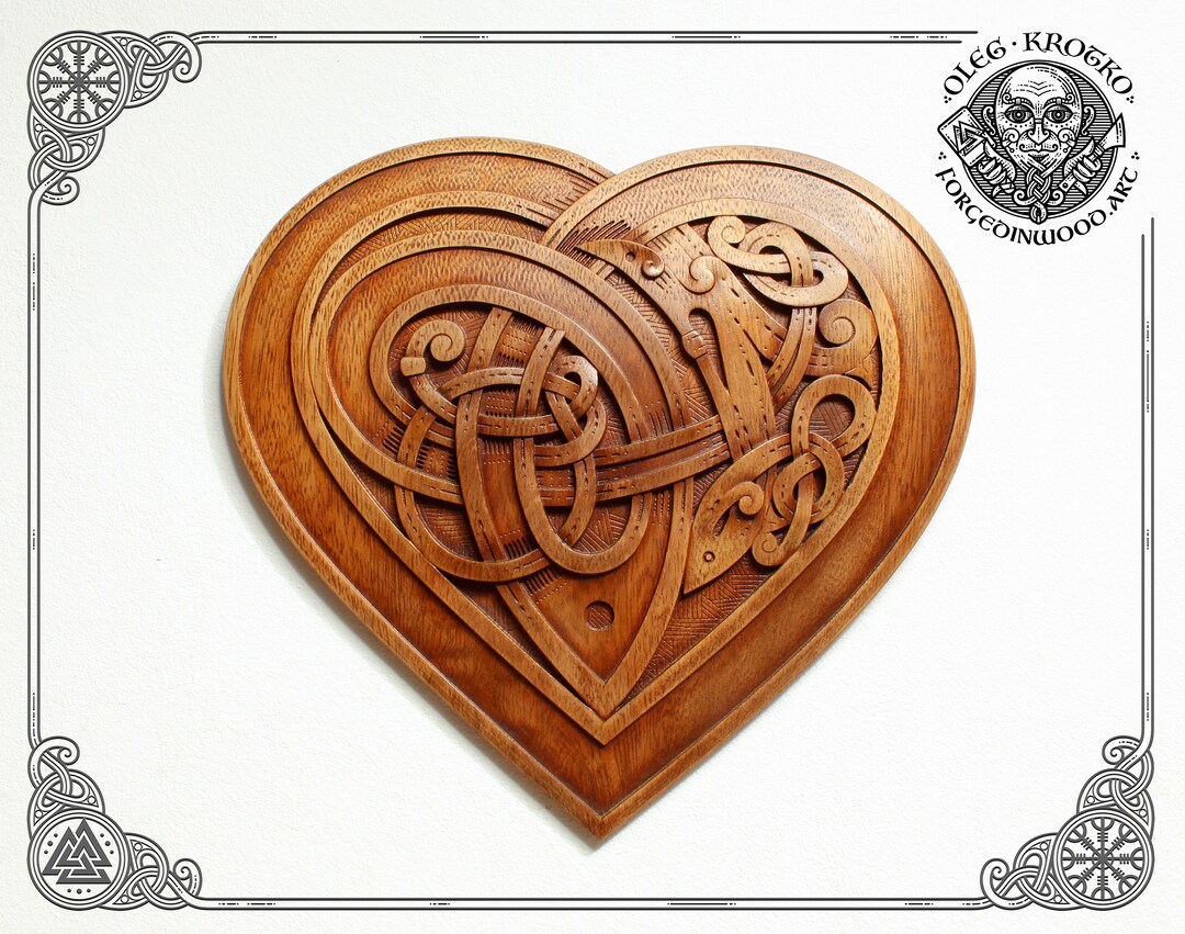 Luxury Carved Celtic Heart, Wooden Symbol of Eternal Love, Norse Wooden ...