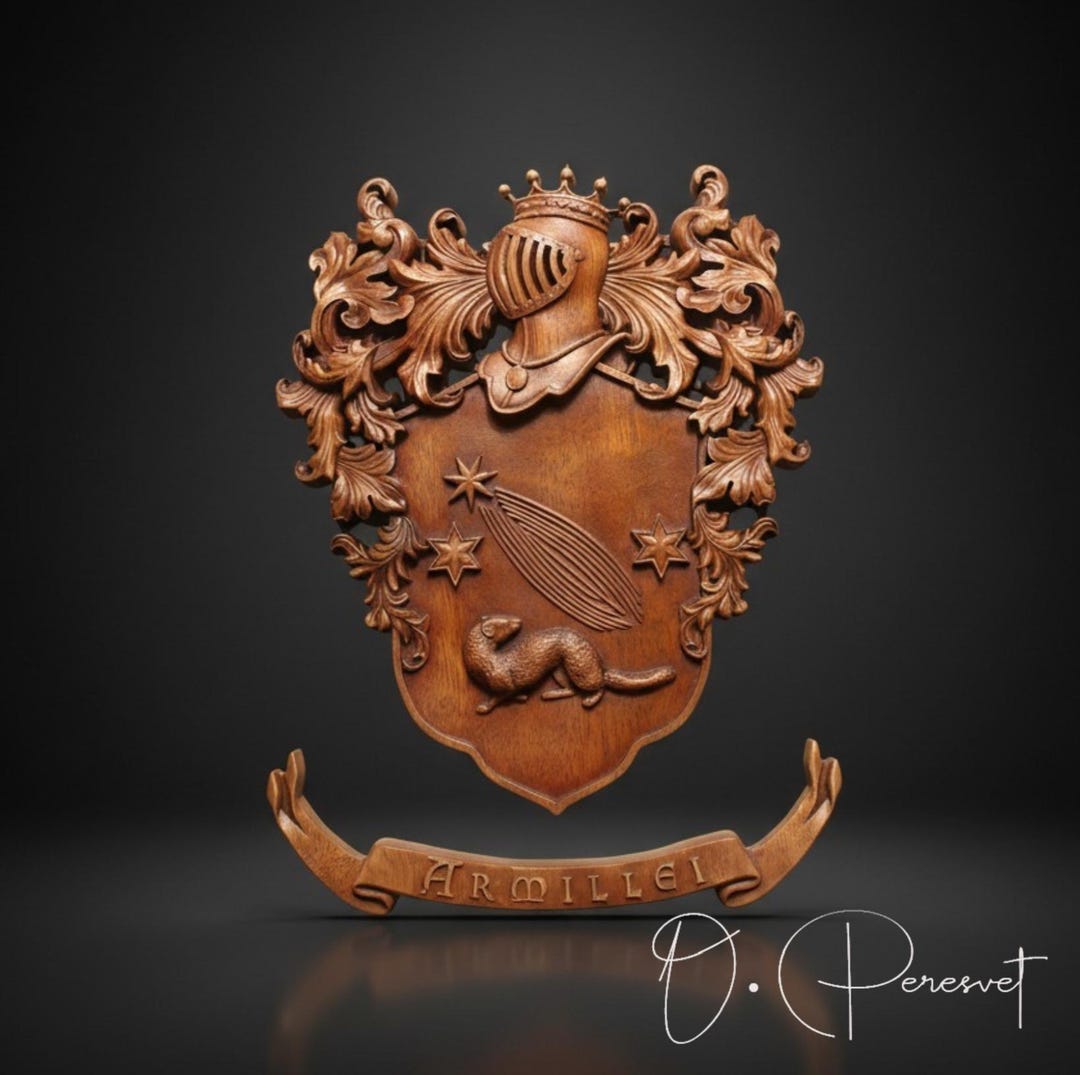 Custom Family Crest, Wood Carved Comet and Stars Heraldry, Bespoke ...