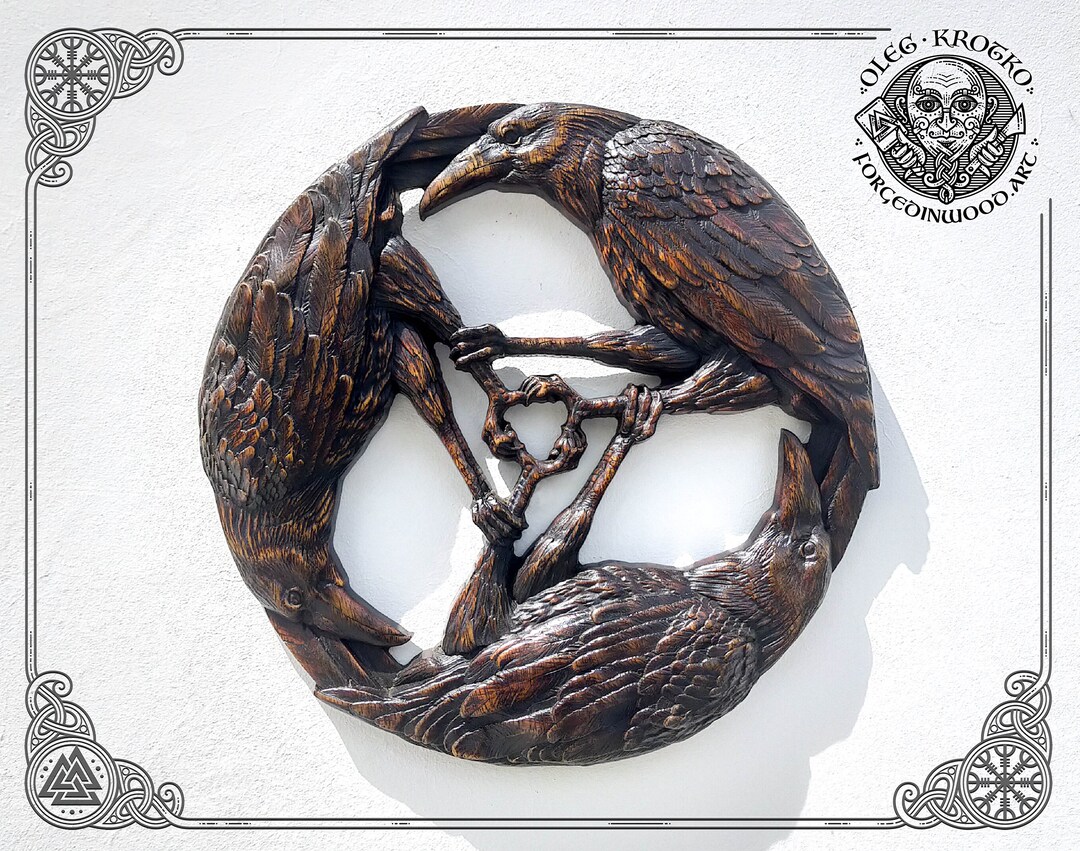 Raven Trisquel Plaque, Celtic Wooden Symbol, Norse Wall Hanging, Viking ...