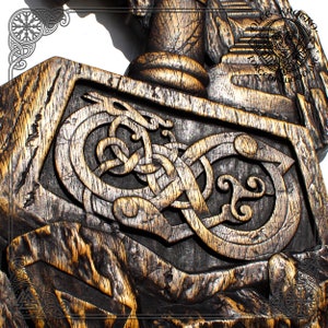 Thor Hammer Viking Wall Art: Majestic Mjolnir Carving With Norse Pagan ...