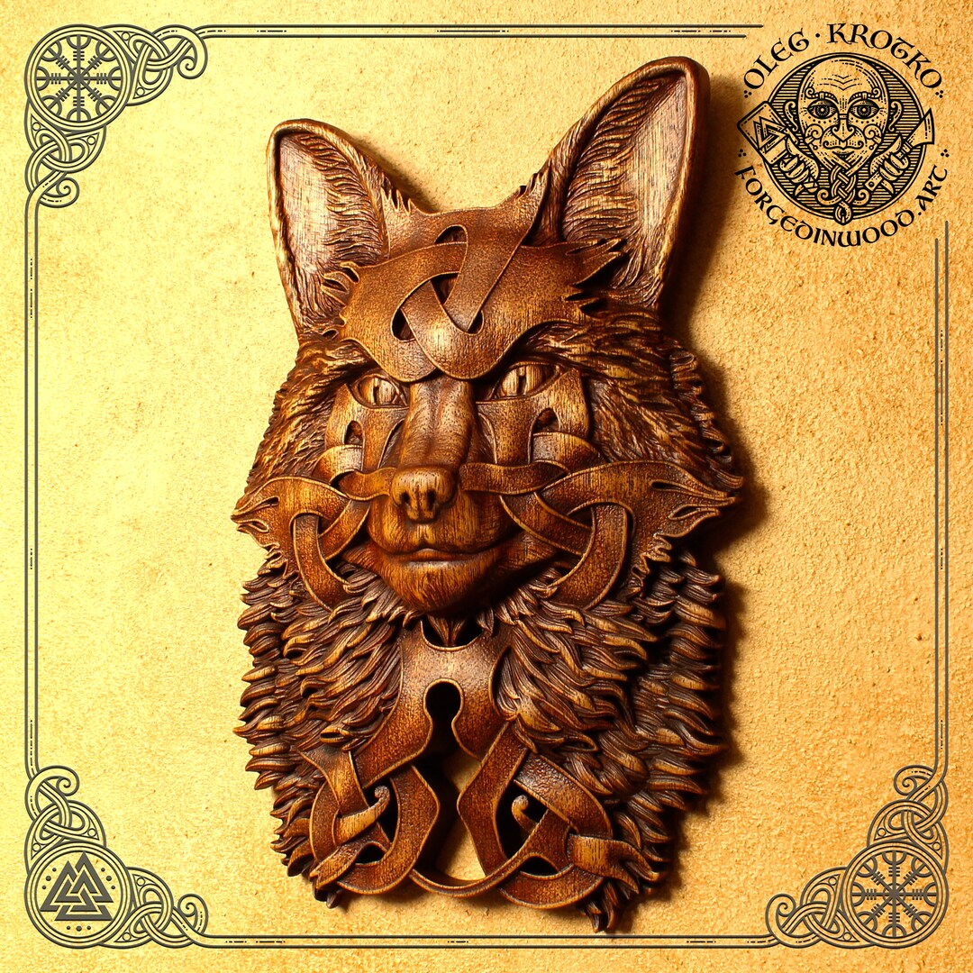 Iroko Wood Carving, Fox Norse Totem, Celtic Art - Etsy