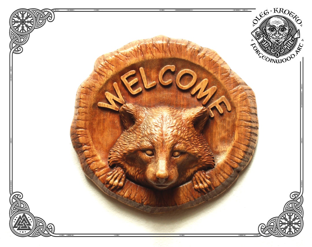 Raccoon Welcome Front Door Sign, Cute Welcome Plaque, Nice Home Raccoon ...