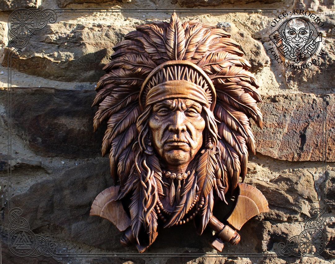 Portrait of Native American Indian Skull Plaques Shaman Decor Art Wood ...